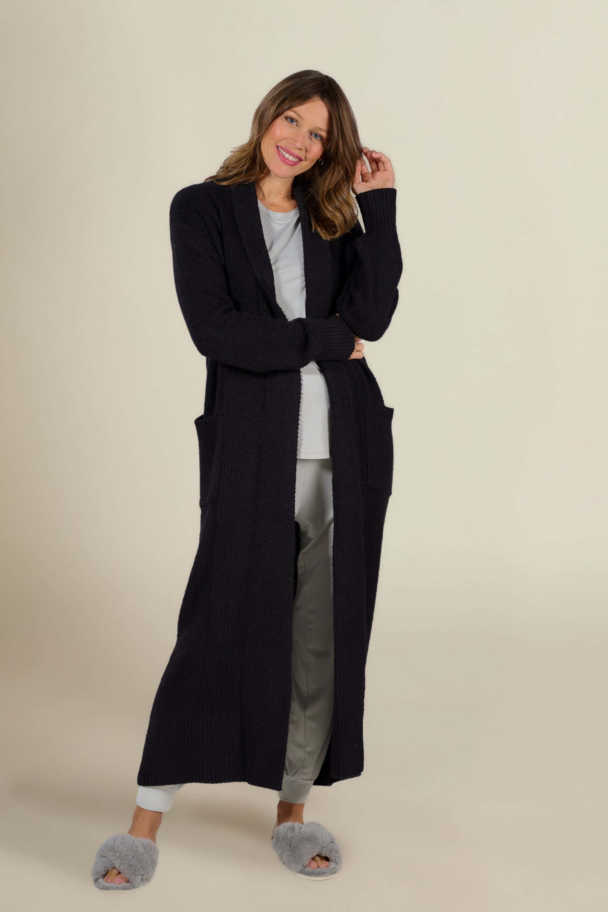 Bamboo Plush Long Cardigan Black – Bird & Brass