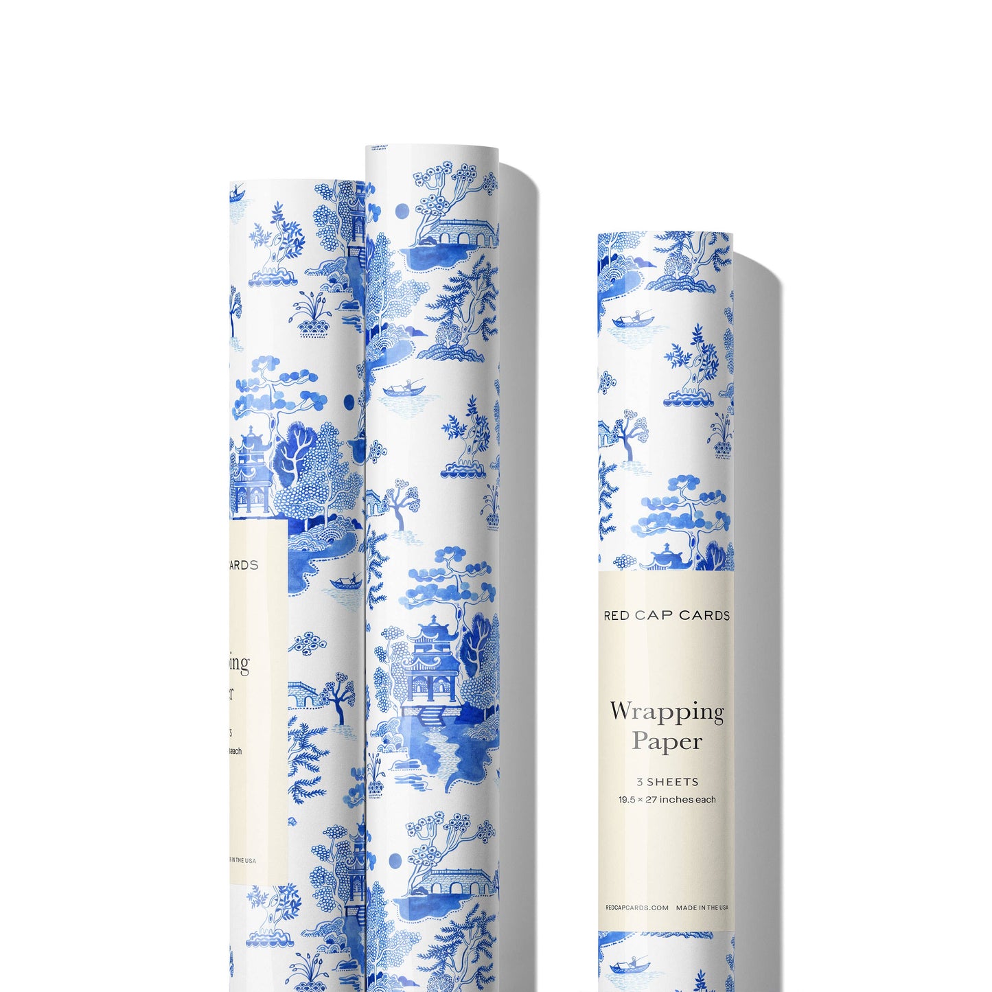 Red Cap Cards - Blue Chinoiserie wrapping paper – Bird & Brass