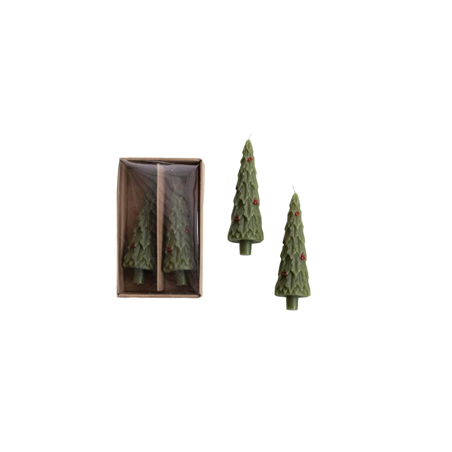 Tree Shaped Taper with Holly – Bird & Brass